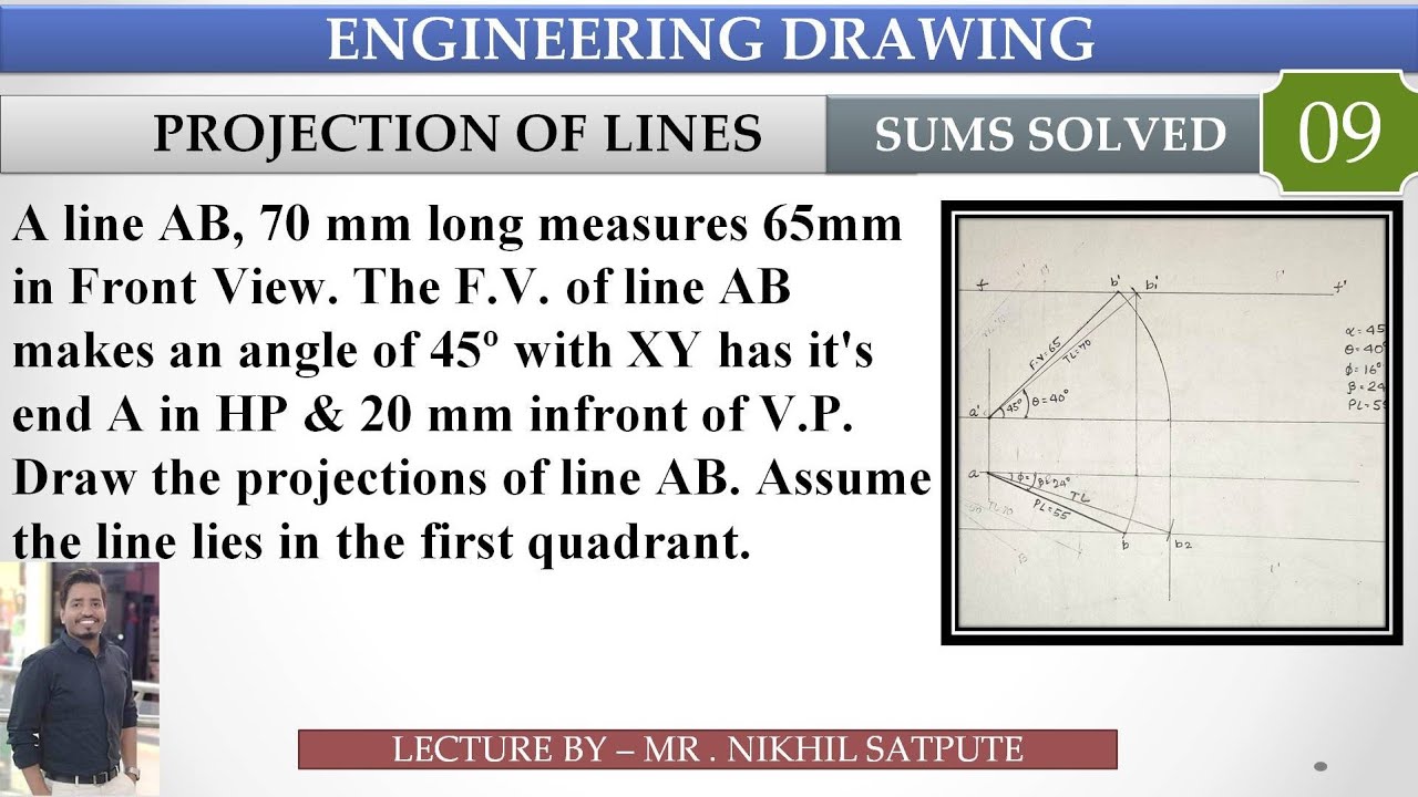 Engineering Drawing | Projection of lines Problem 09 | Learn with ...