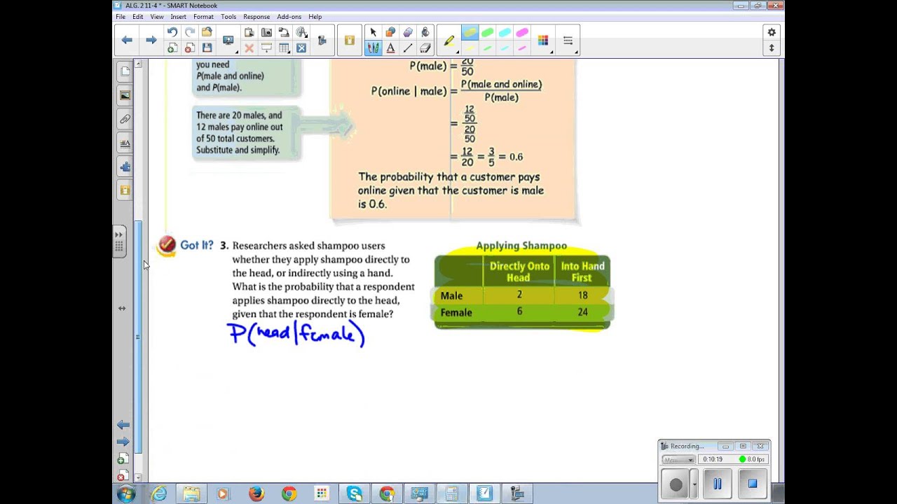 Algebra 2 Chapter 11 Section 4 Conditional Probability - YouTube
