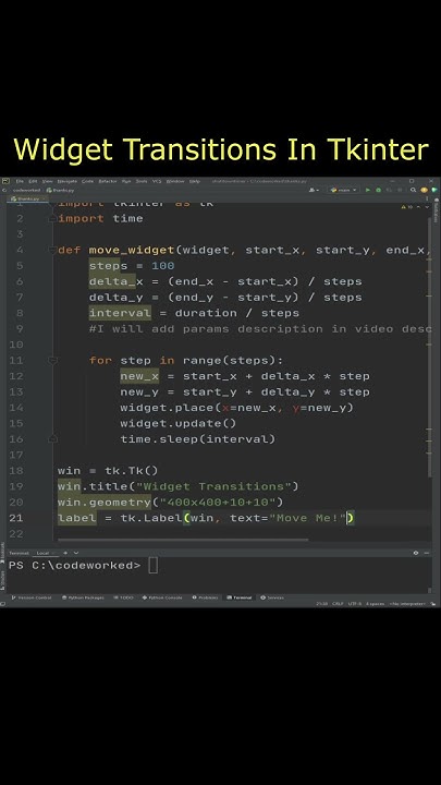 Widget Transitions In Tkinter Python #pythonforbeginners #pythonprogramming #pythontutorial ...