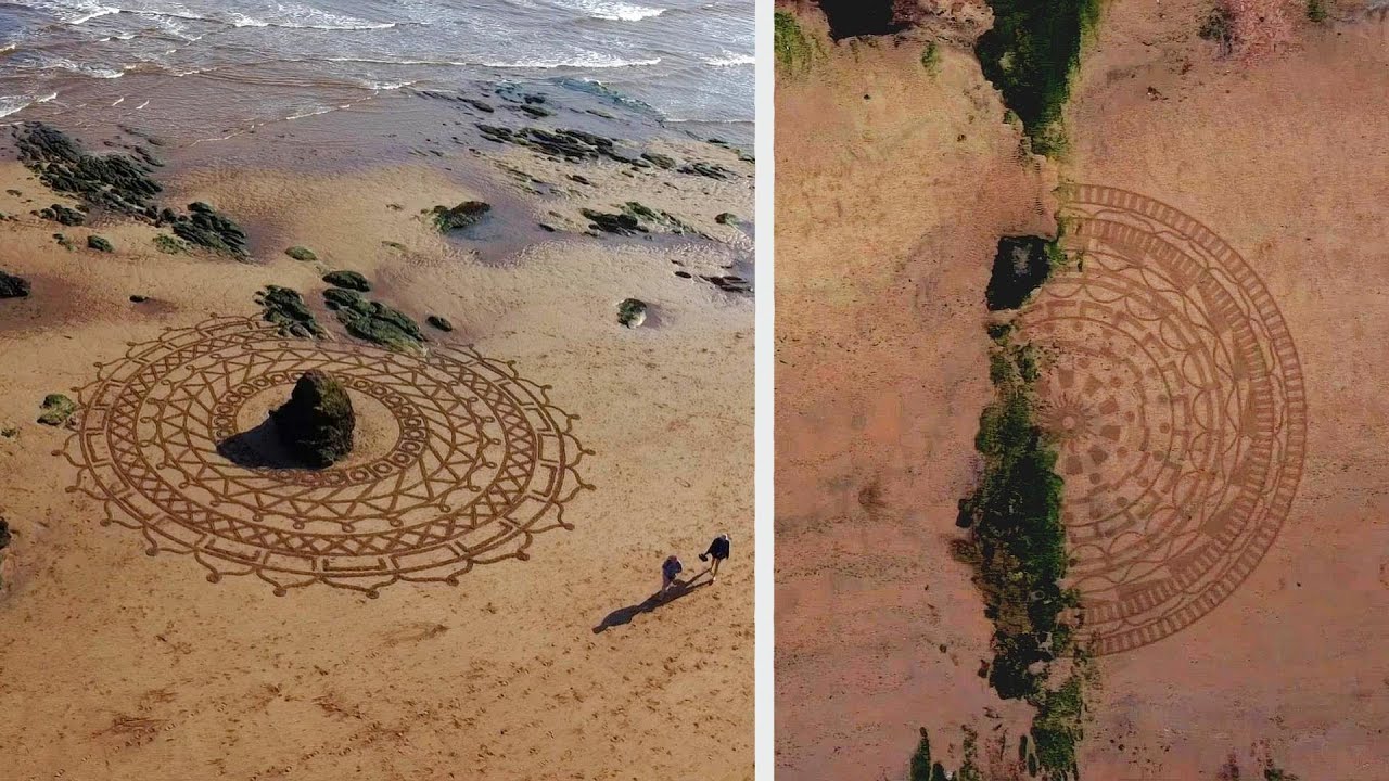 Sand Art #10🔸Two different patterns incorporating natural rock ...