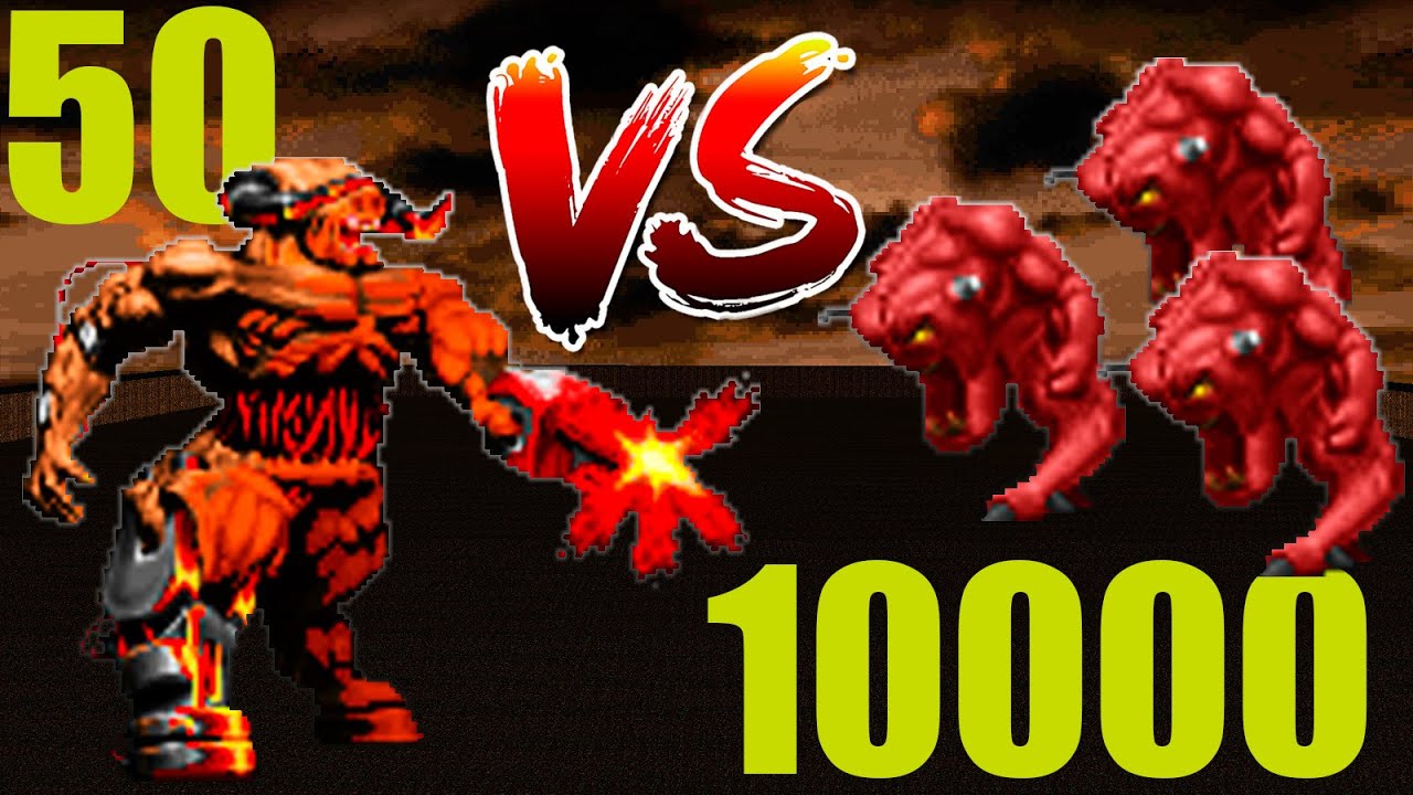 50 Cyberdemons vs 10000 Pinky - DOOM Classic Monster Infighting - YouTube