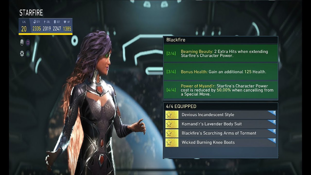 Injustice 2 Starfire "Blackfire" Epic Gear Set Full Loadout Gameplay ...