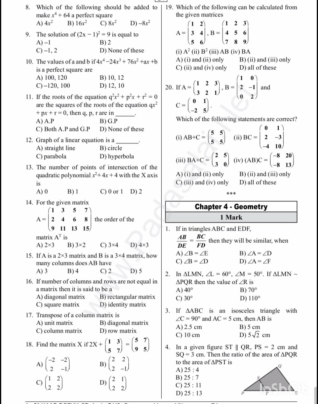 10 Std Maths Book Back One Mark Questions YouTube 10 Std Maths Book Back One Mark Questions YouTube