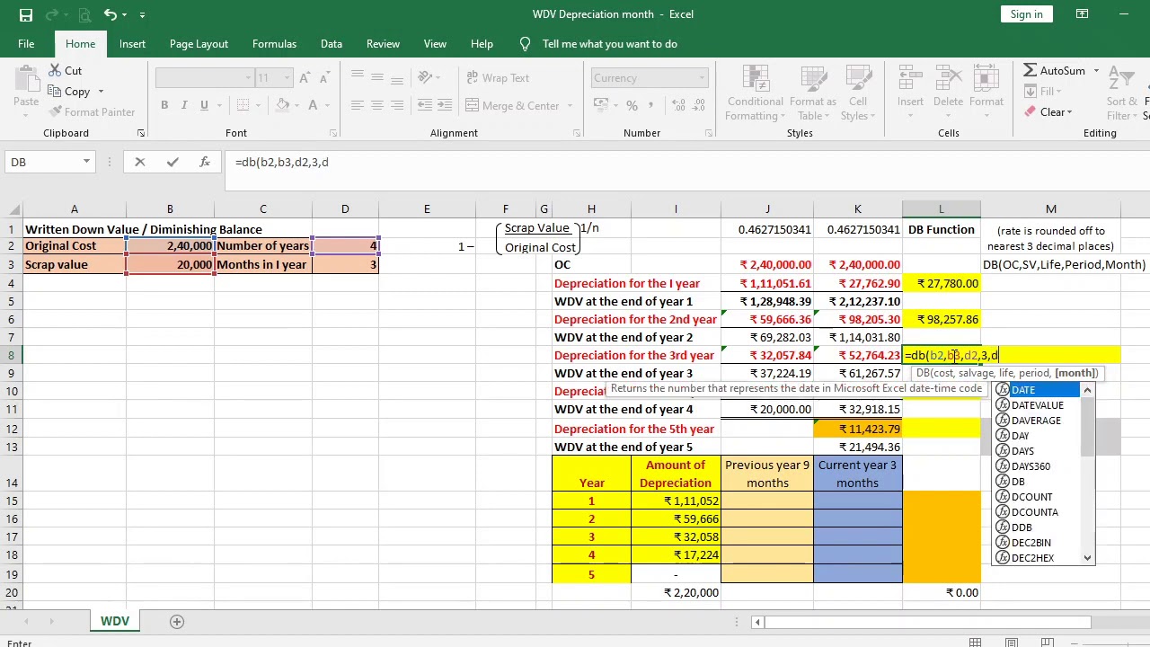 Depreciation Under WDV Method Using MS Excel When Asset Is Bought In Depreciation Under WDV Method Using MS Excel When Asset Is Bought In