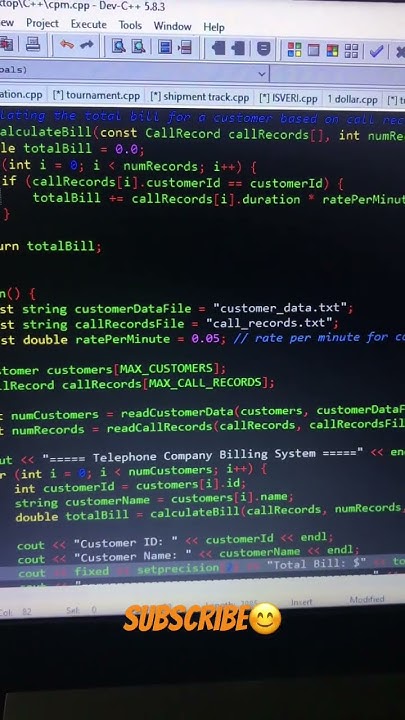 Telephone Billing Ide Dev C Cppprogramming Youtube
