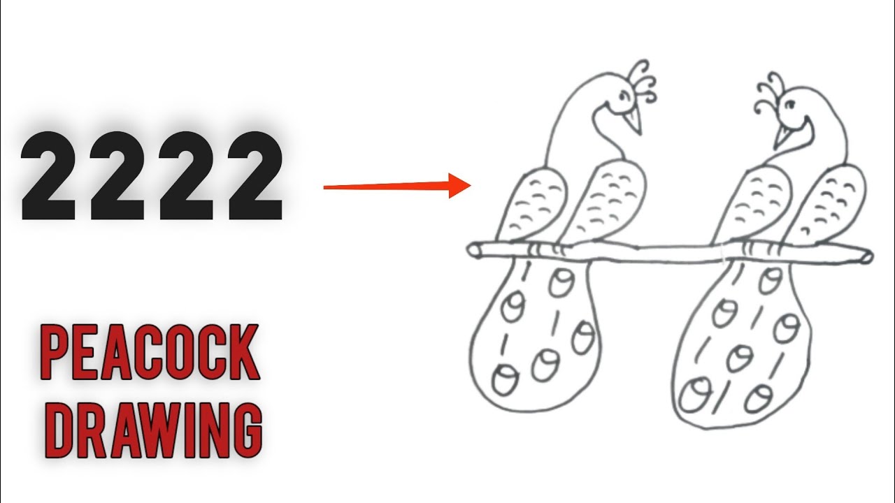 Peacock Drawing with the number 2222 ll Easy drawing ll step by step ...