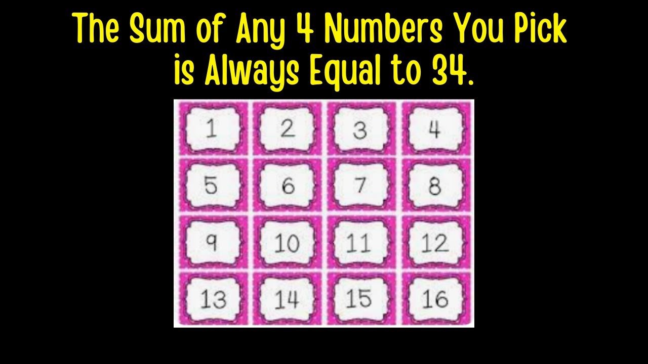 The Sum of Any 4 Numbers You Pick is Always Equal to 34. - YouTube