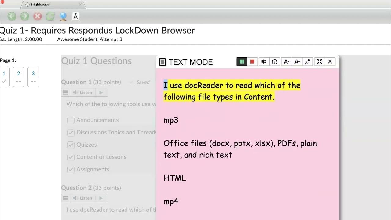 Using Respondus LockDown Browser and ReadSpeaker in Brightspace quizzes - YouTube