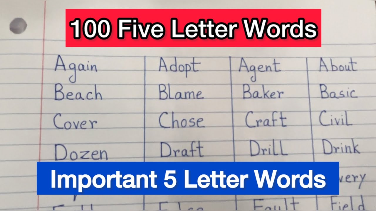 100 Five Letter Words | 5 Letter Words | Sight Words| 5 Letter Phonics ...