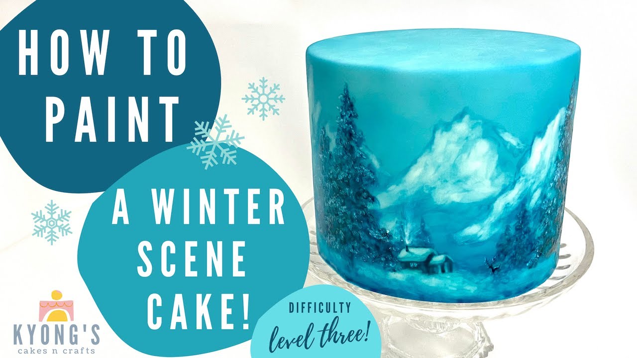 Painted Christmas Cake Tutorial/How to Paint a White Christmas Cake ...