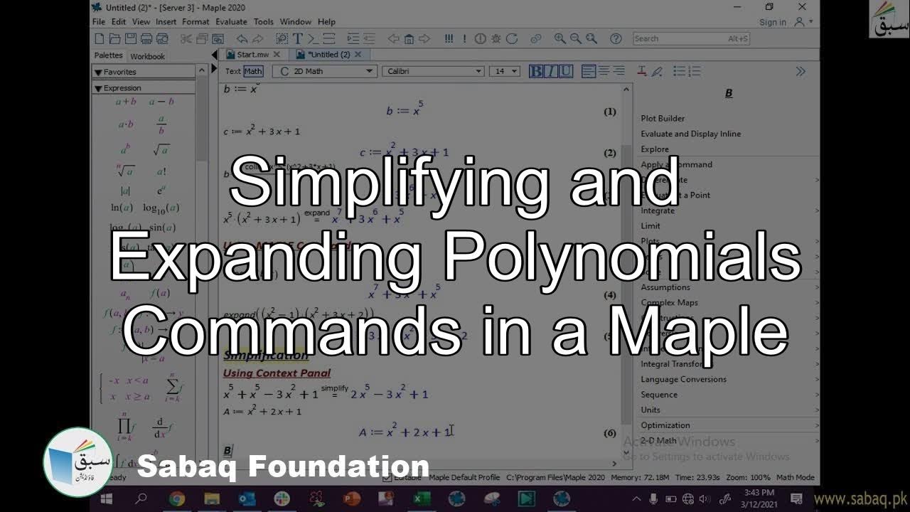 Simplifying and Expanding Polynomials Commands in a Maple, Math Lecture | Sabaq.pk | - YouTube