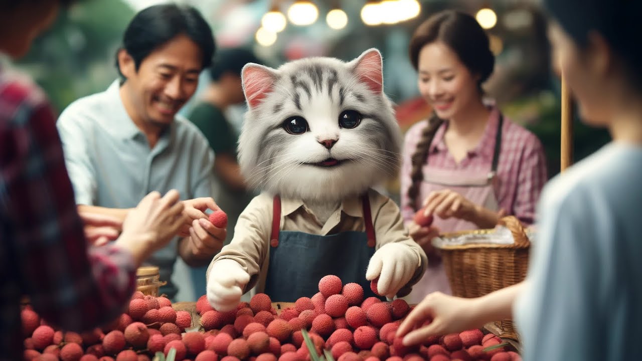 The lychee season is coming.#cutecat #lychee #cat #aicat - YouTube