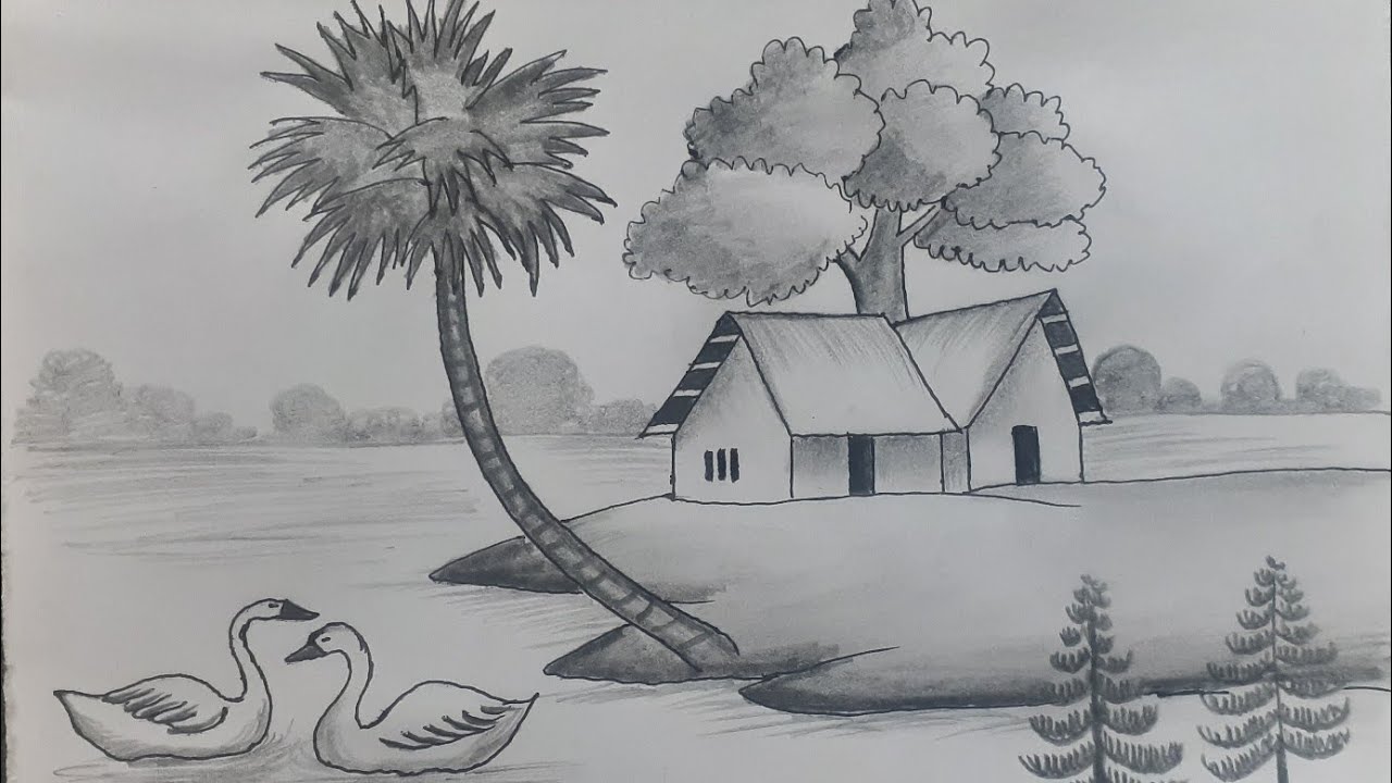 Sundor Village Scenery Drawing | Very Easy Drawing for Beginners/How to ...