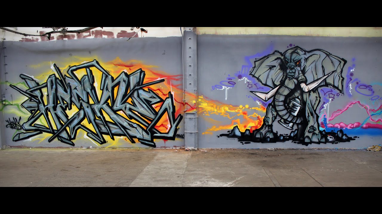 "Angry Elephant" Hesky Omak Taks Graffiti Leipzig 2014/15 - YouTube