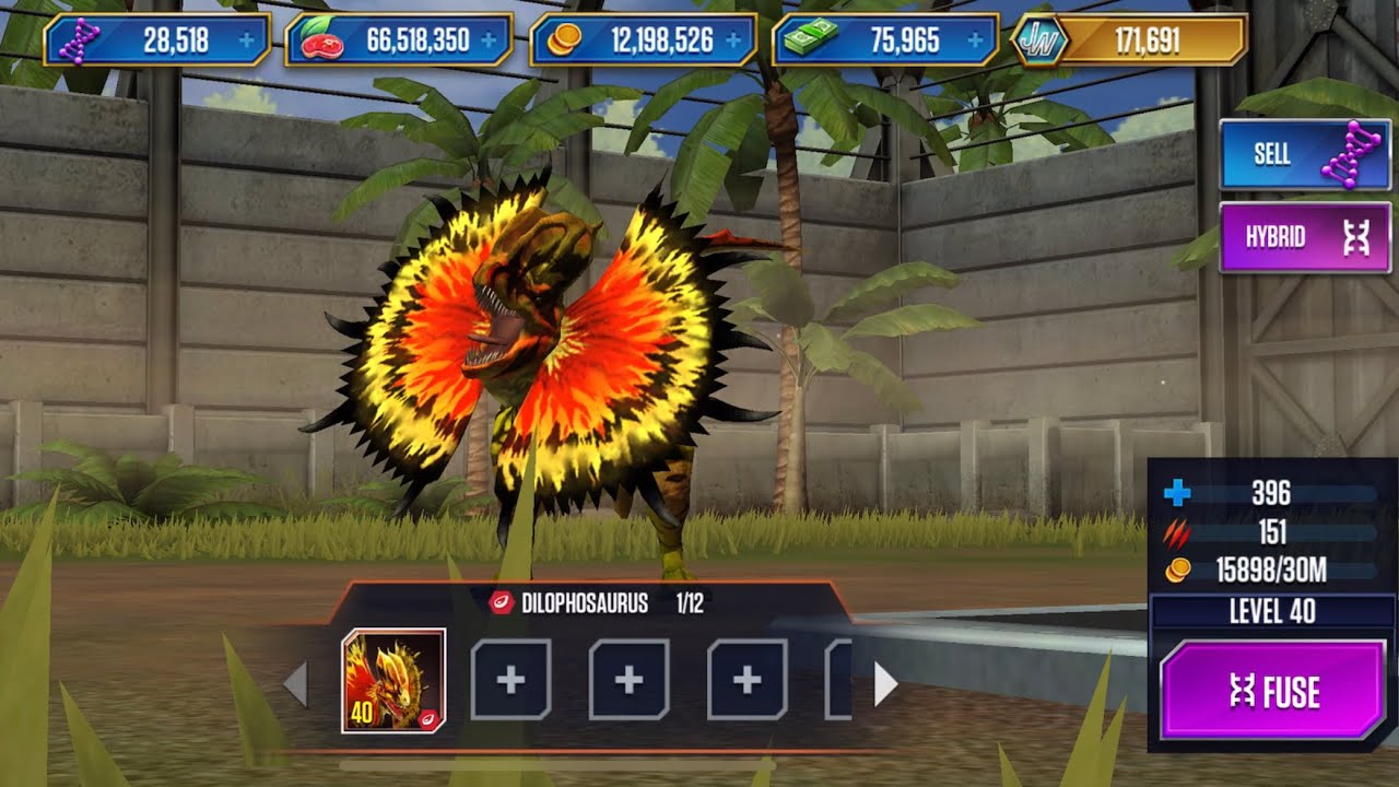 DILOPHOSAURUS MAX LEVEL 40 - JURASSIC WORLD THE GAME - YouTube