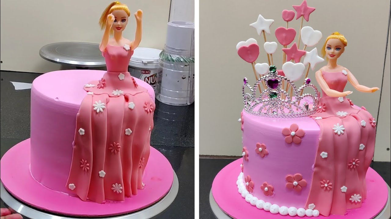 Prencess Barbie Doll Cake | 2 Kg Doll Cake | Pink Drees Cake Design ...