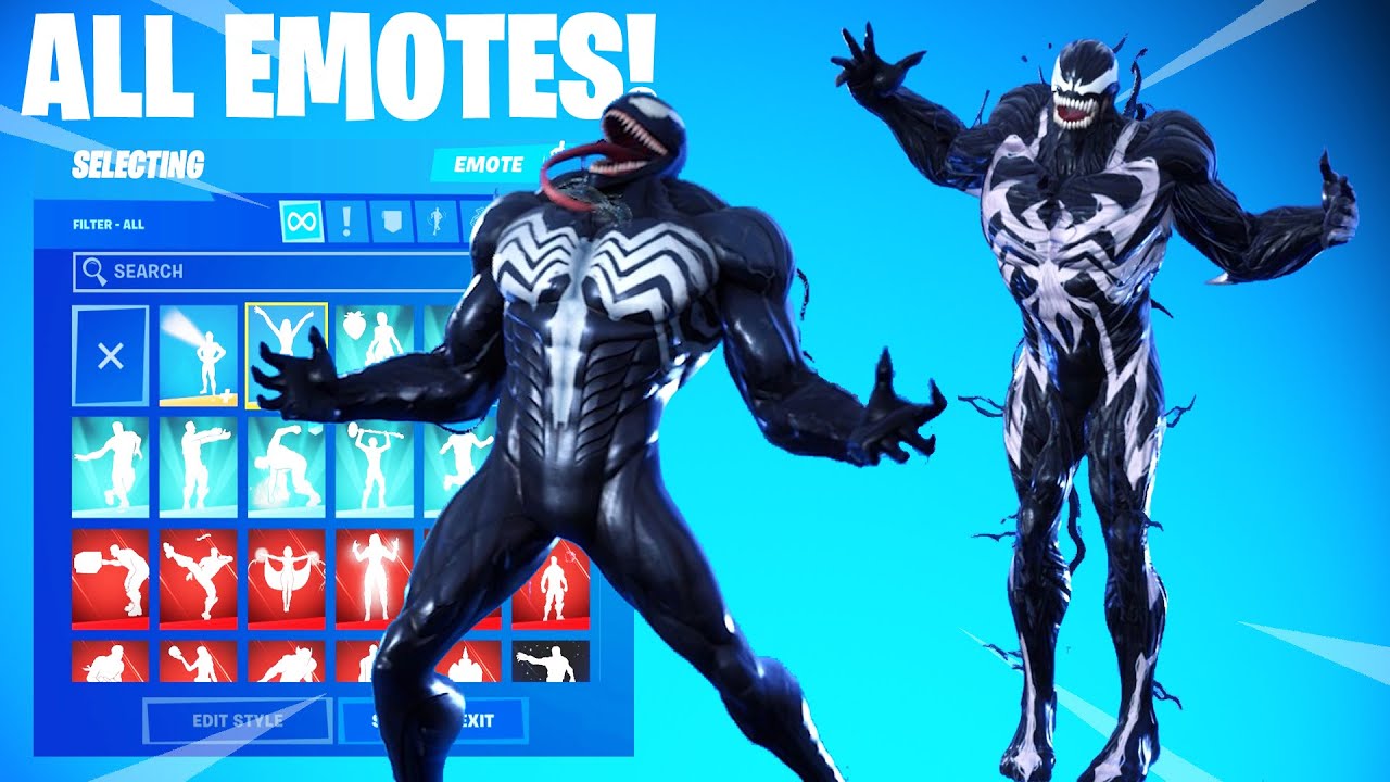 VENOM Skin Showcase with All Fortnite Dances & Emotes! - YouTube