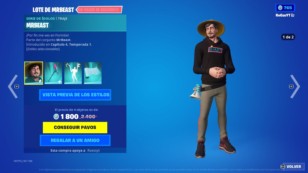 NUEVAS SKINS *MR BEAST* y GESTO MR BEAST! NUEVA TIENDA FORTNITE HOY 14/ ...