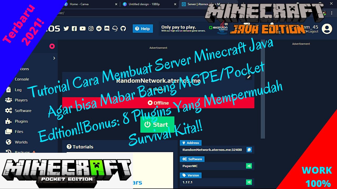 Tutorial Cara Mabar MCPC Dan MCPE Terbaru 2021!Dengan Menggunakan Server Aternos!! - YouTube