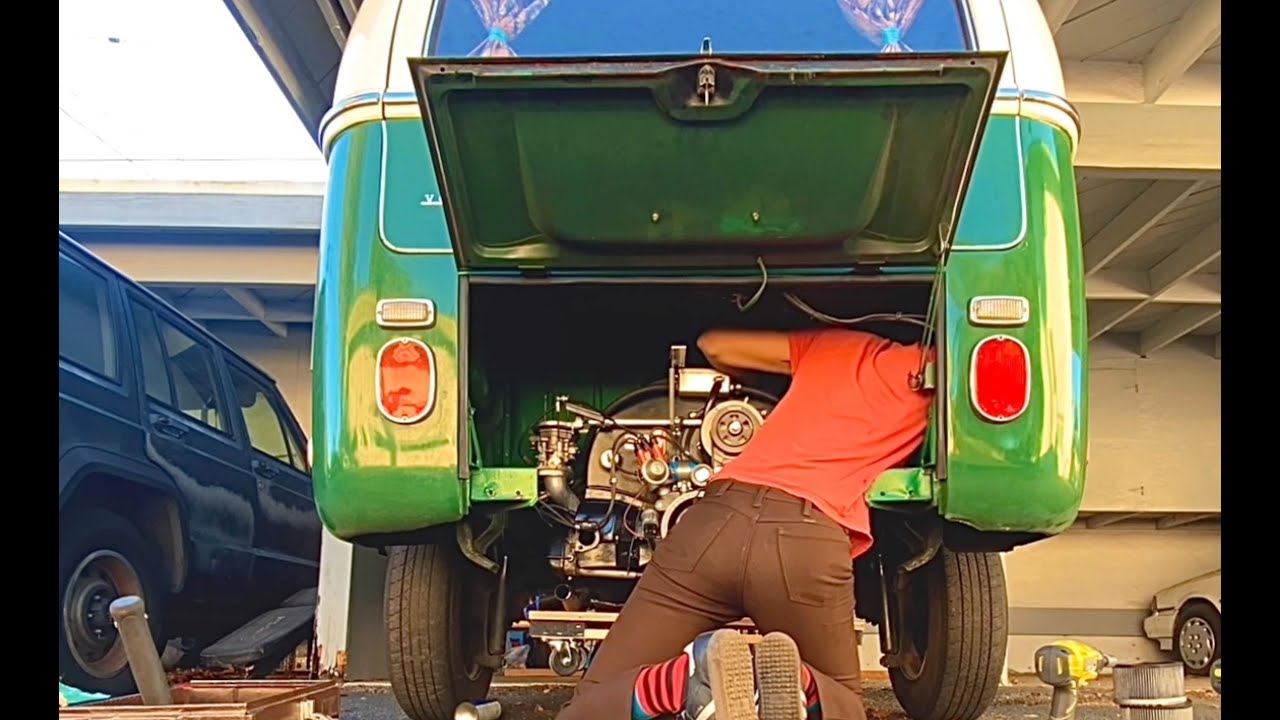 Removing 2110CC VW Bus engine alone with a shop jack and roller board ...