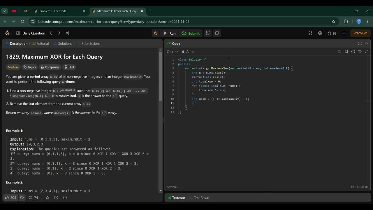 Day 93 Maximum Xor For Each Query Leetcode Daily Vibes Youtube