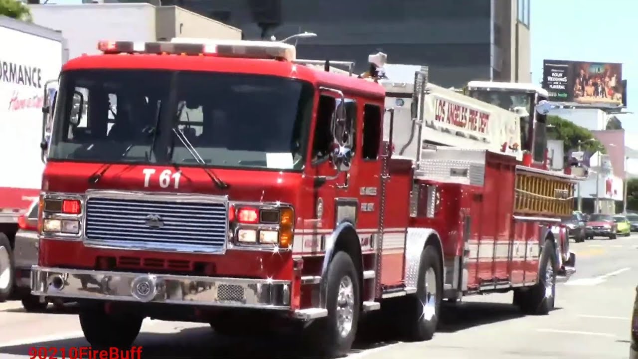 LAFD Light Force 61, Rescue 41, Engine 41, & LAPD Wilshire Unit ...