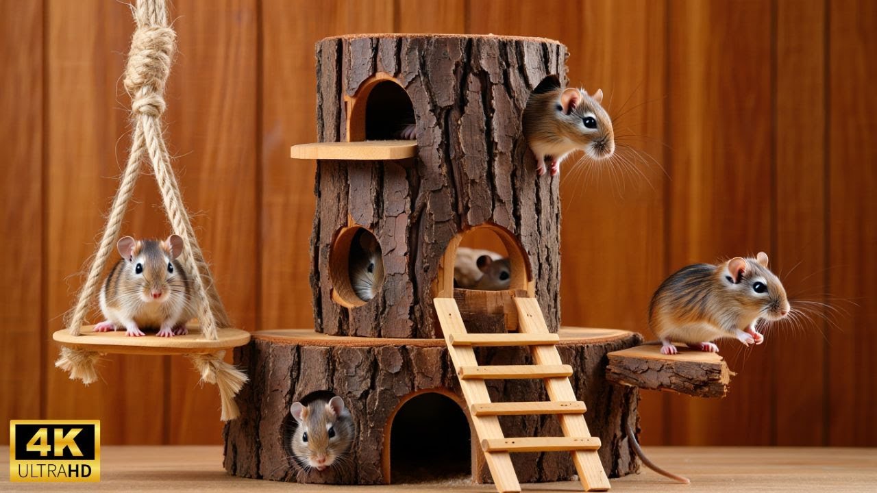 Cat TV: Mouse Climbing the Ladder, Sliding Down, Swinging and Playing ...