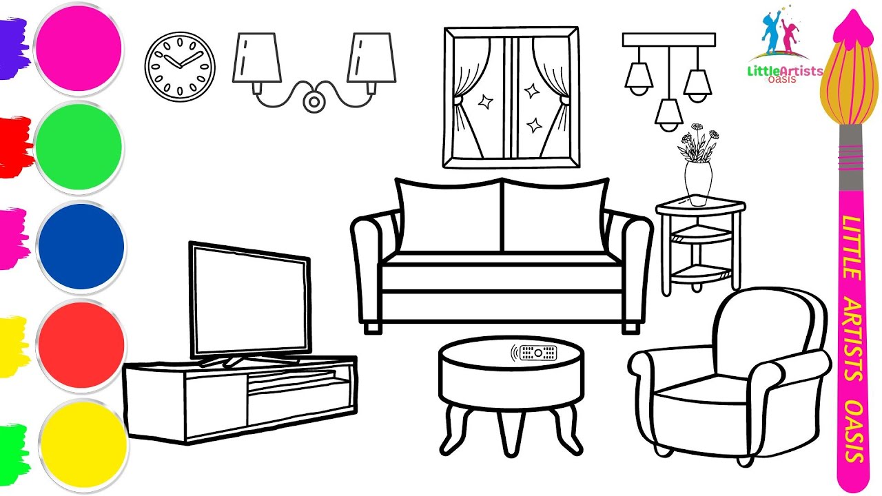 How to Draw a Lounge easy for Beginners | Simple Lounge Drawing with ...