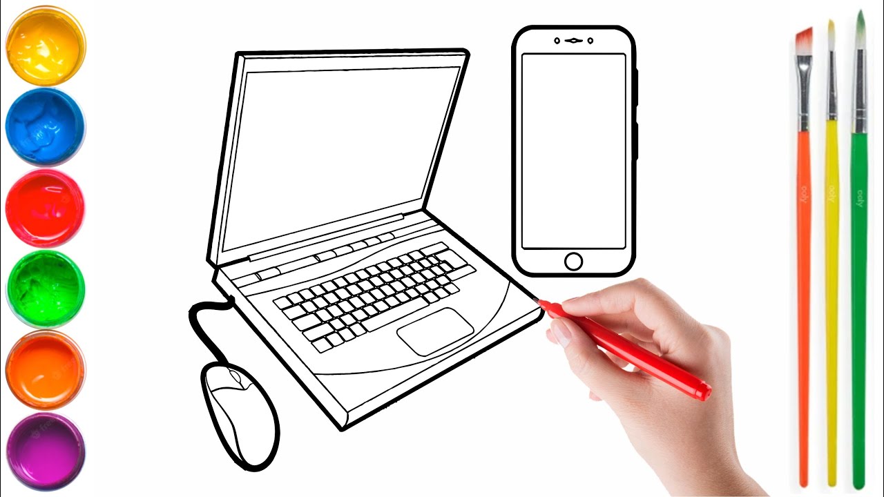 HOW TO DRAW A 💻COMPUTER & 📱IPHONE FOR KIDS | EASY STEP BY STEP | MANNIE ...