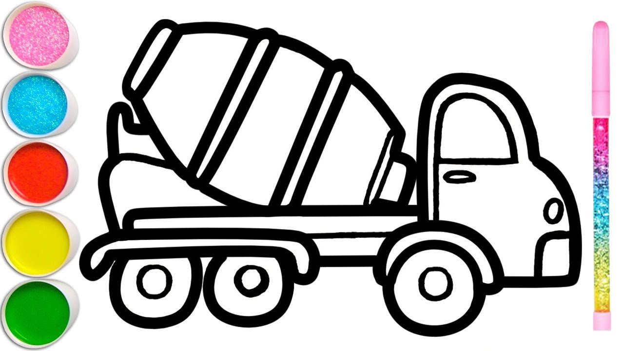 How to draw a cake, a house, a concrete mixer for children - YouTube