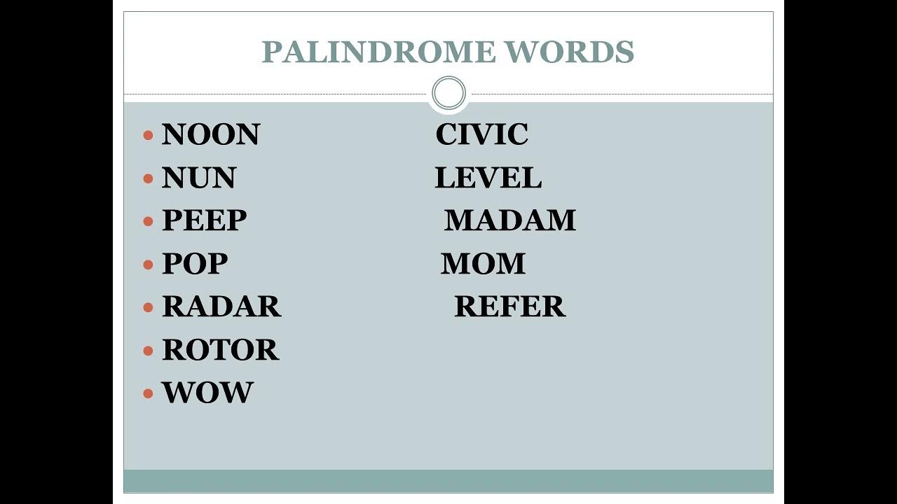 PALINDROME WORDS - YouTube