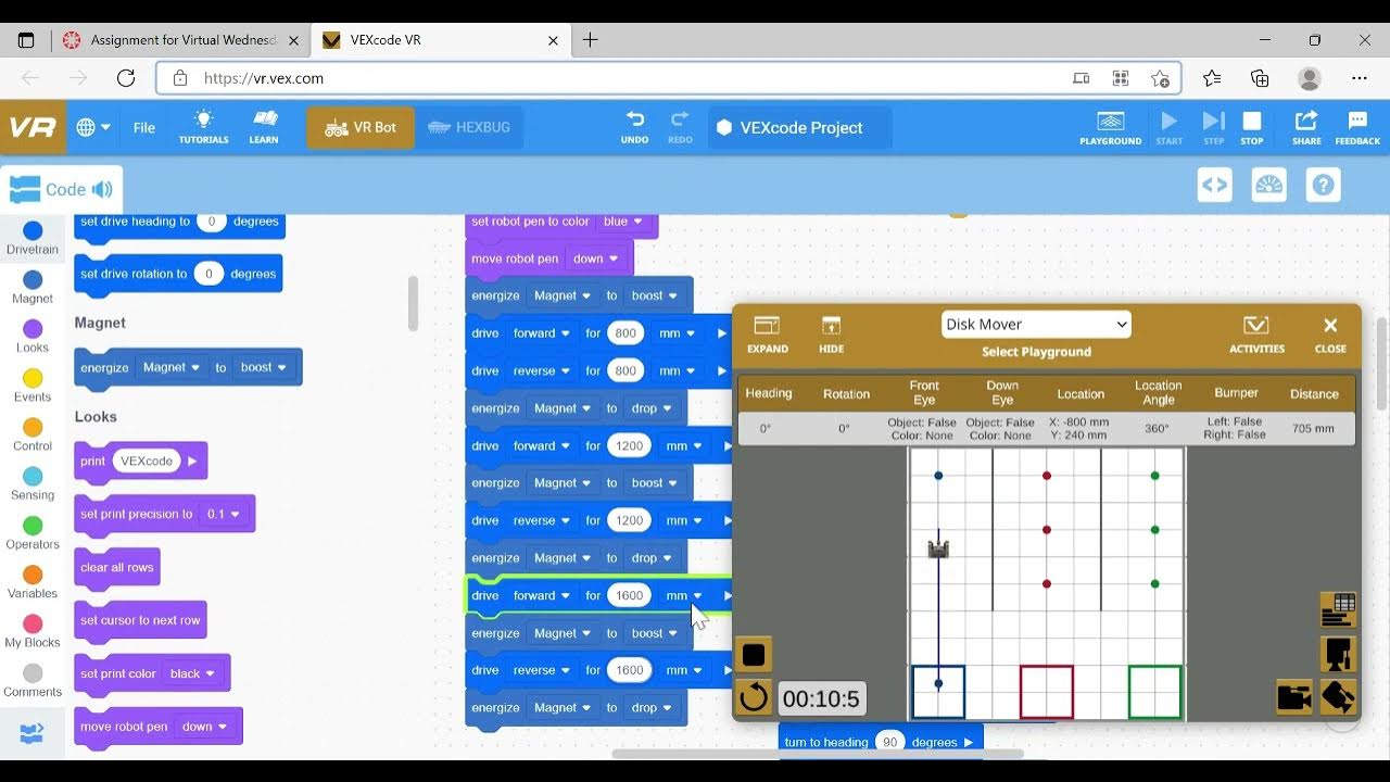 Disk mover on VexCode VR. - YouTube