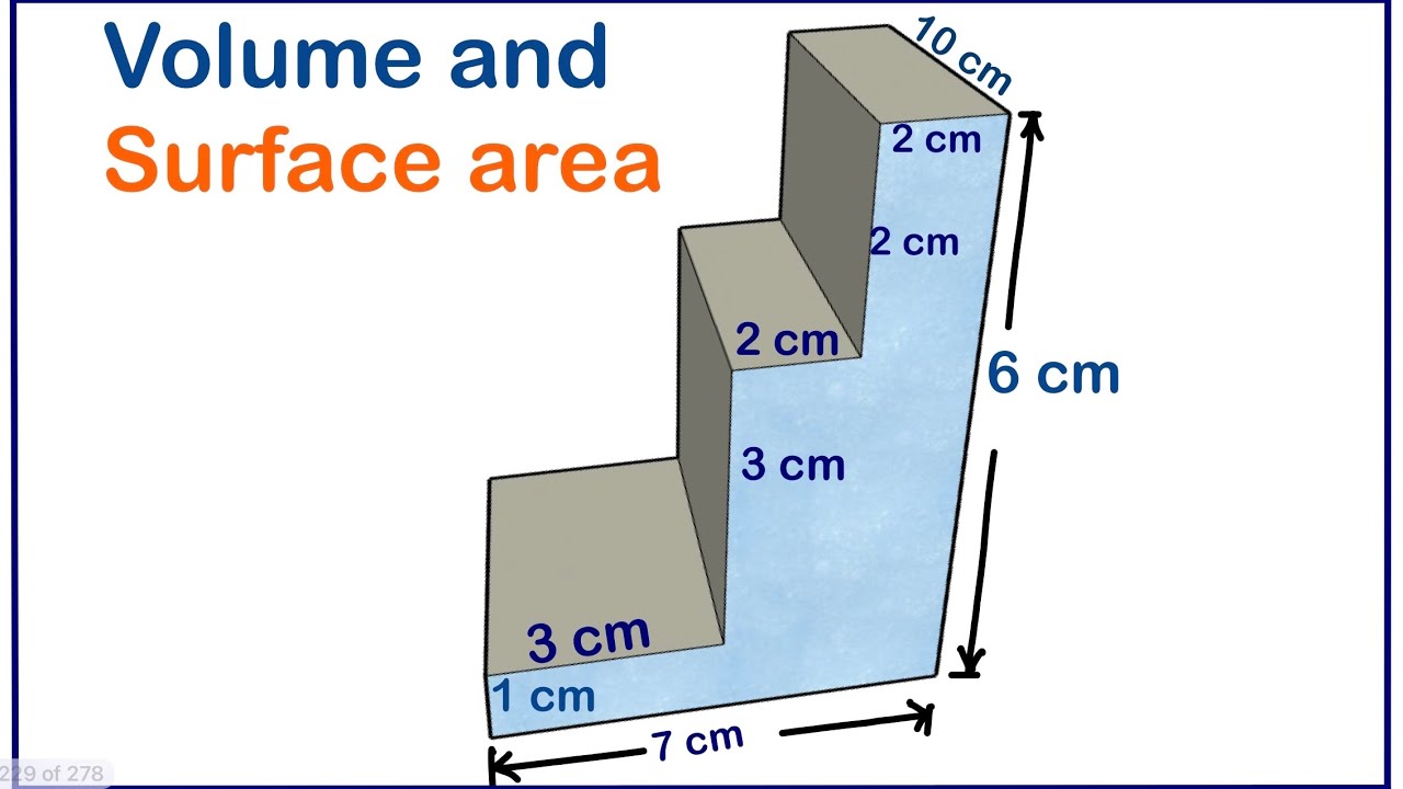 Volume and surface area of a staircase prism - YouTube