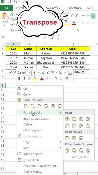 Transpose Function in Excel | Easily Switch Rows to Columns and Columns to Rows - YouTube