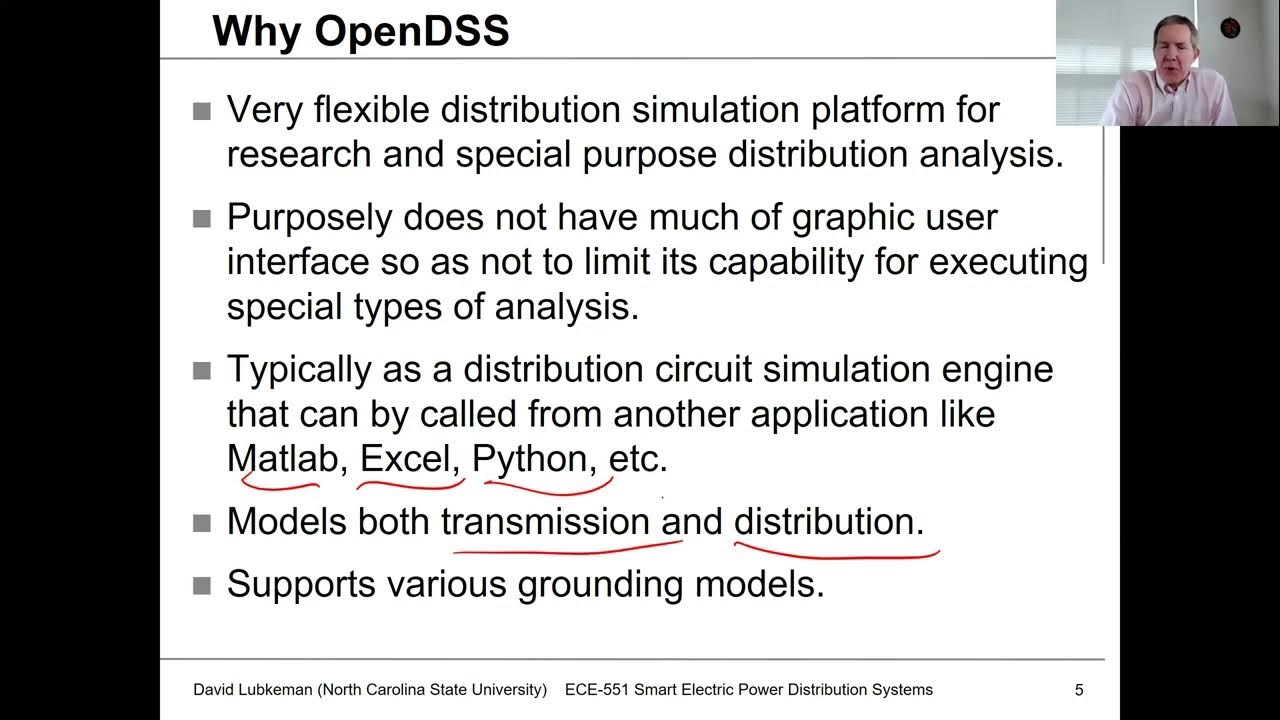 Lecture 20a: OpenDSS Overview - Power Distribution Systems Spring 2021 - Lubkeman - YouTube