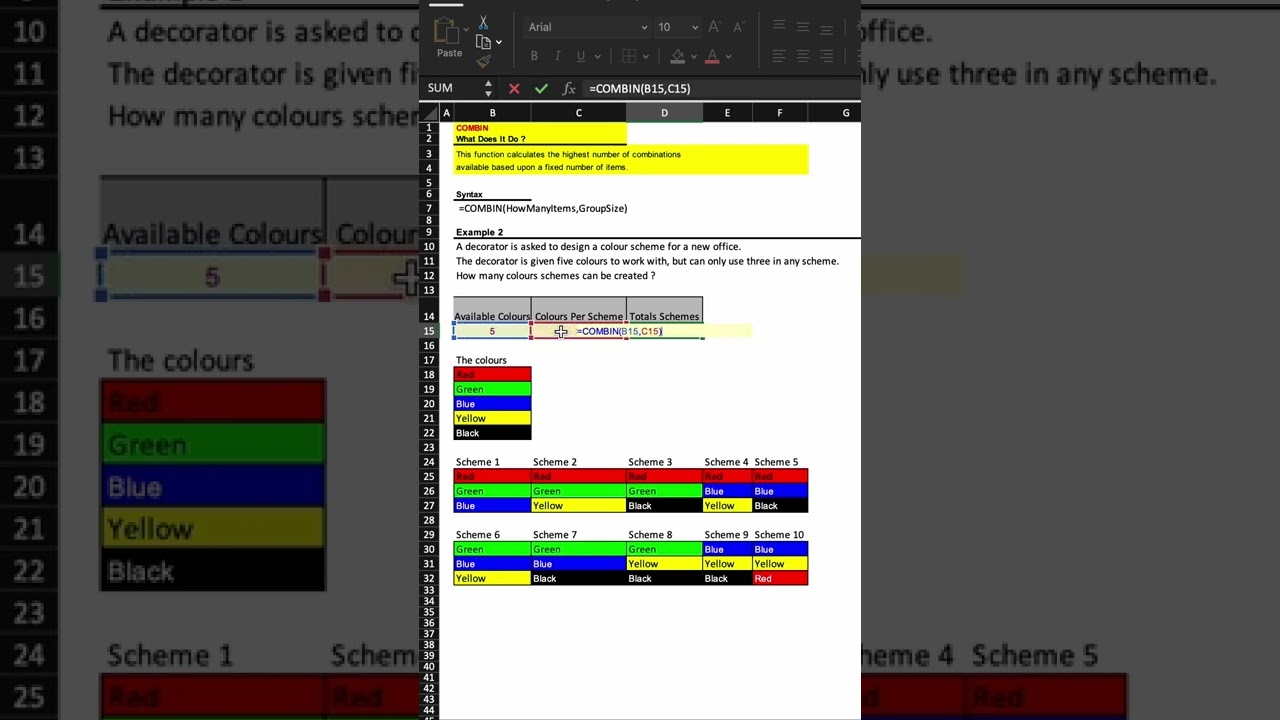 Excel Combin Function Excel Hacks Youtube