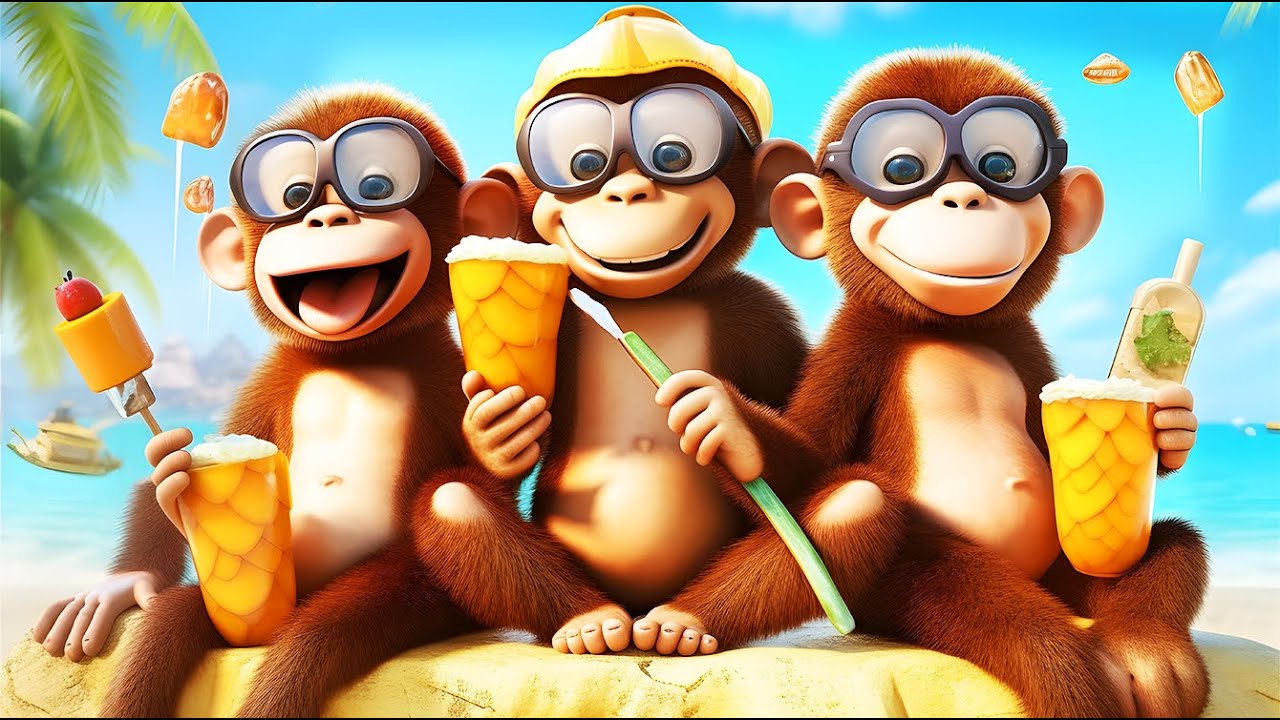 Beach Fun with Three Monkeys | Wheels on The Bus | More Kids Songs ...