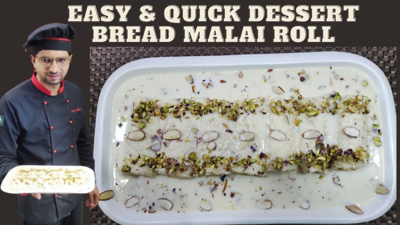 Easy and quick dessert bread malai roll recipe by chef honey - YouTube