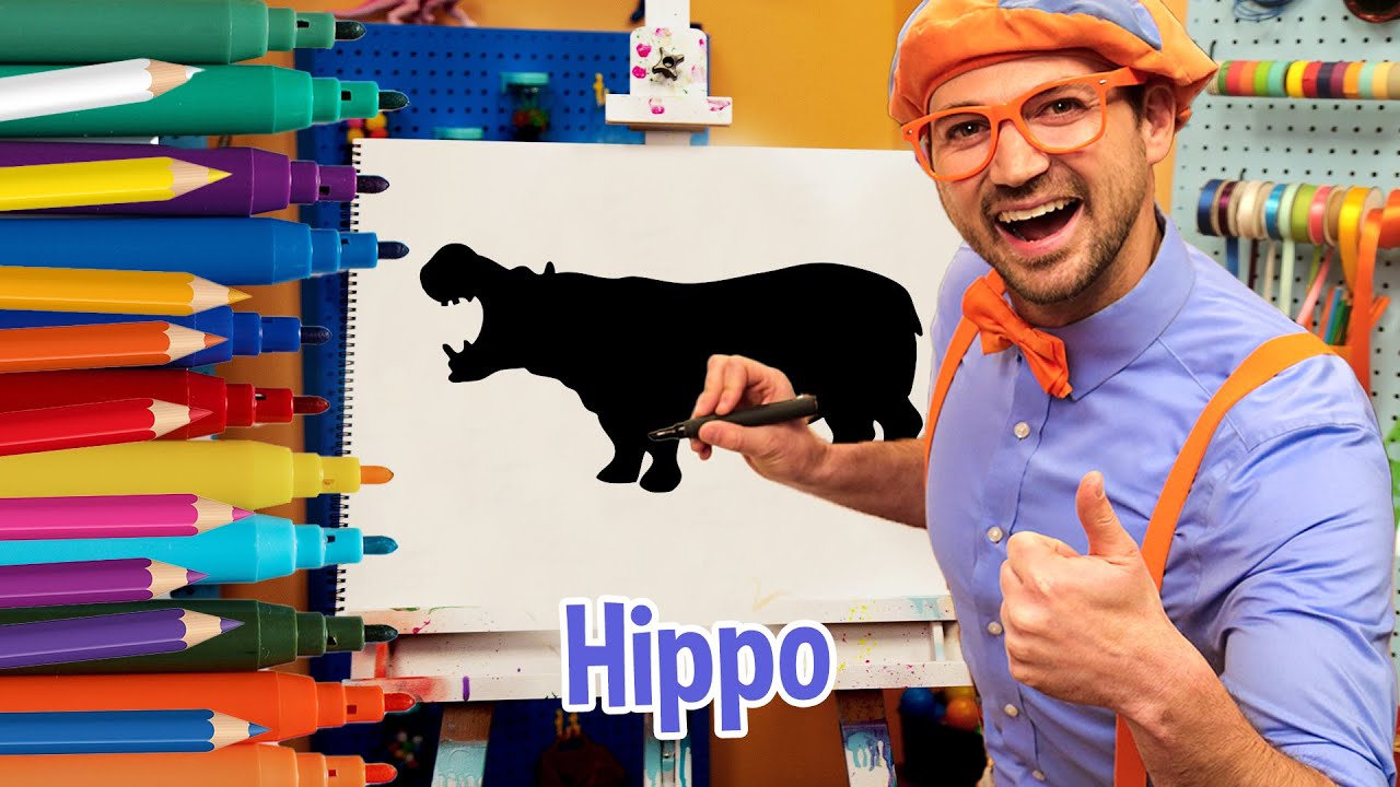 How To Draw A Hippo | Draw with Blippi! | Kids Art Videos | Drawing ...