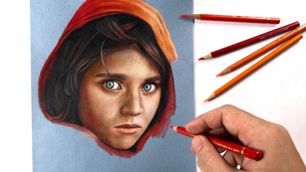 Colored Pencils Drawing | "Afghan Girl" - YouTube