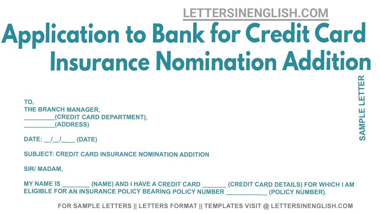 Application To Bank For Credit Card Insurance Nomination Addition - YouTube