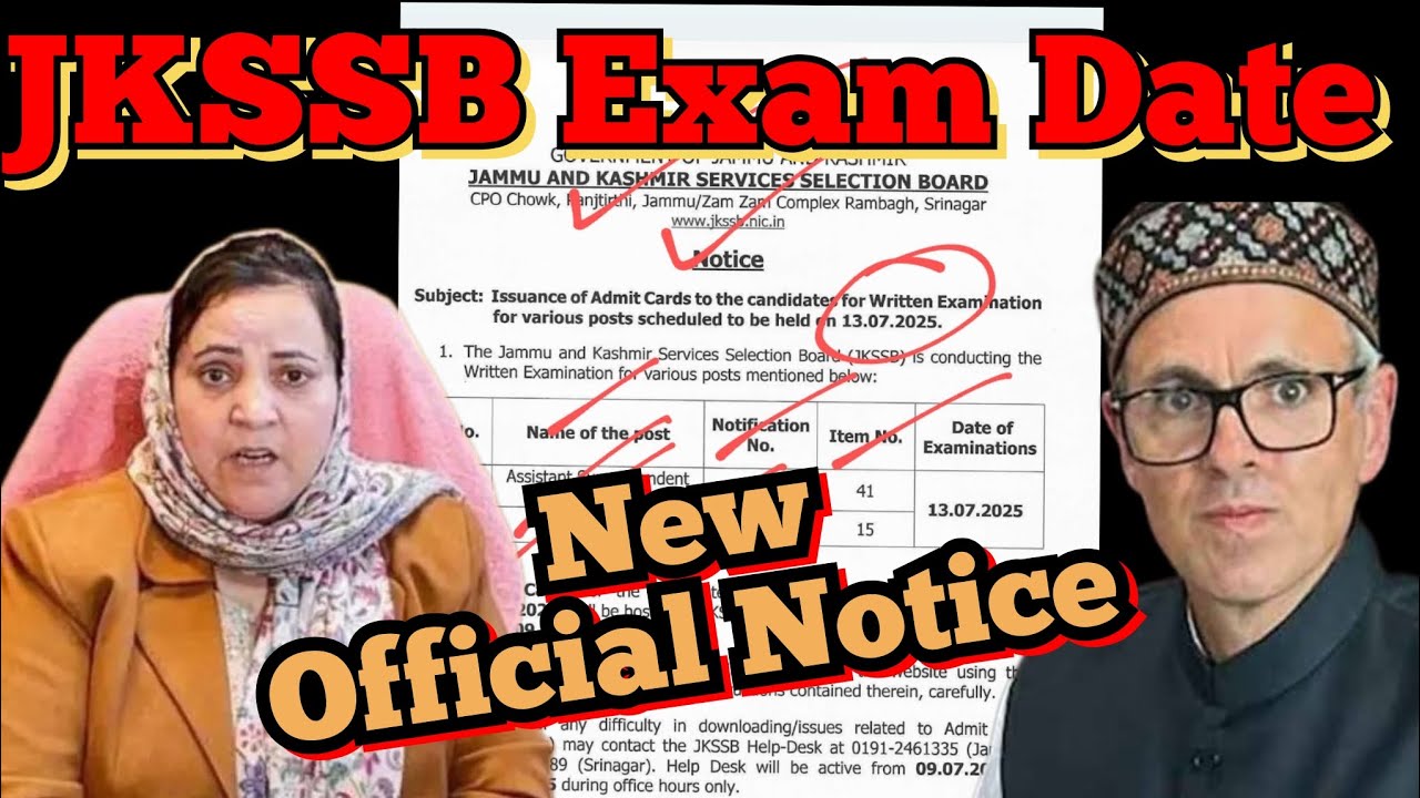 New Official Update, JKSSB Exam Date, Admit Card, Assistant supervisor ...