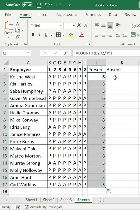 Excel countif function || excel count attendance of month #shorts #shortvideo - YouTube