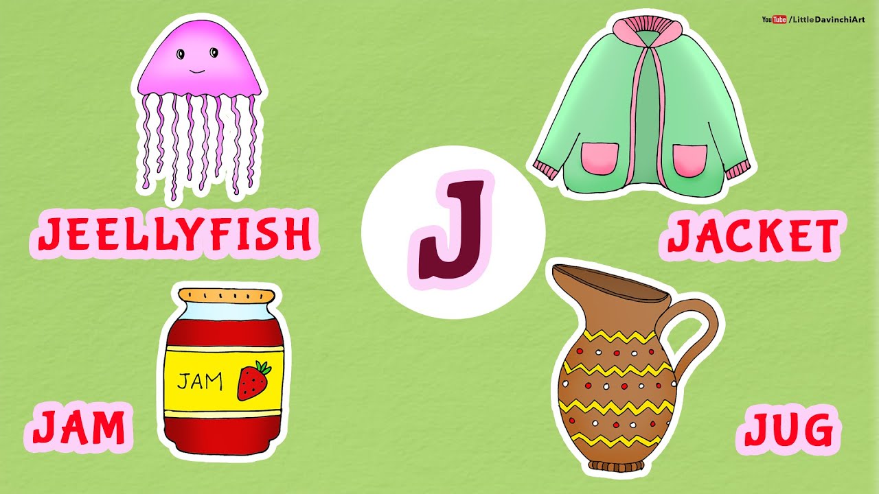 J for JUG, JELLYFISH, JAM & JACKET drawing | Alphabets drawing | Easy drawing tutorial for kids ...