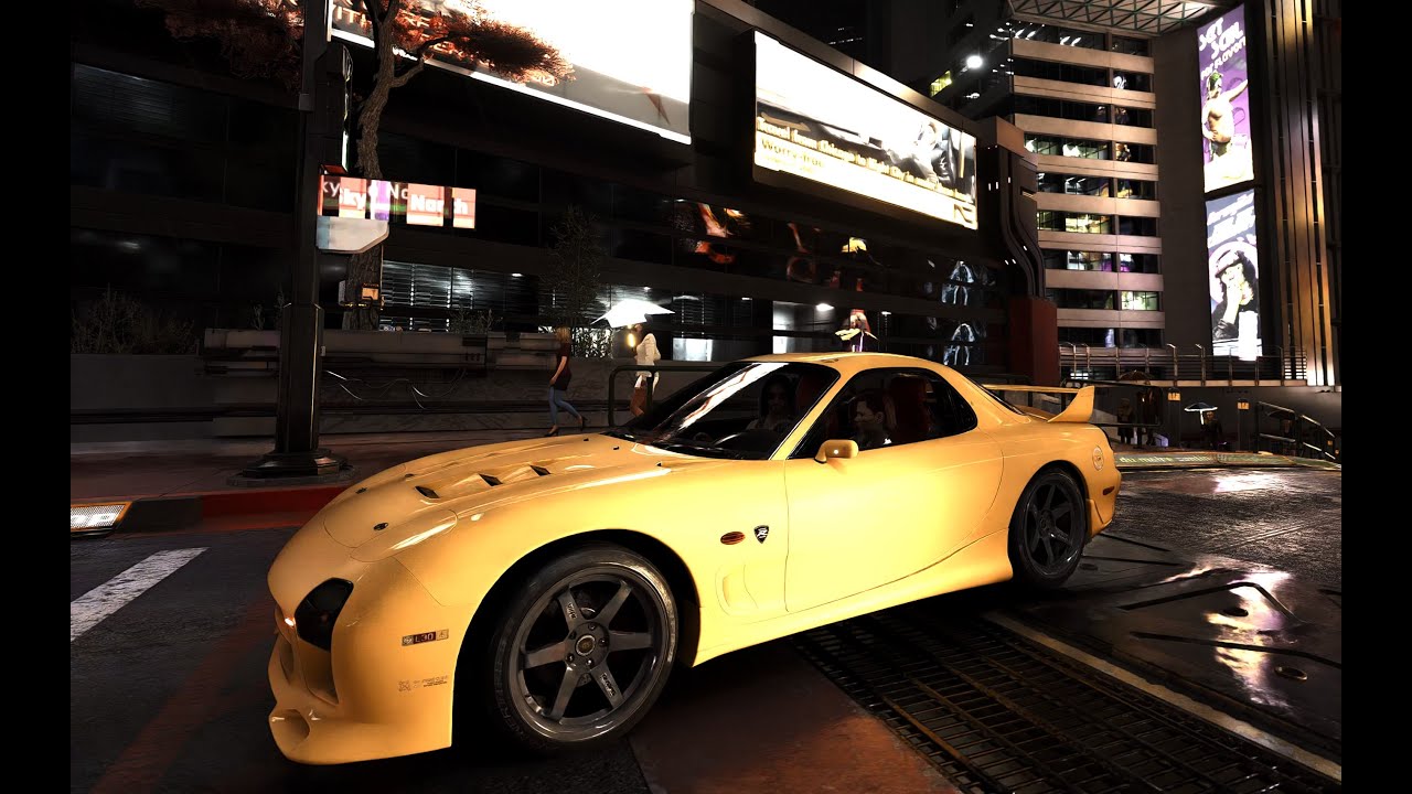 Mazda RX-7 center town by a rainy night - Cyberpunk 2077 4K Ultra Path ...