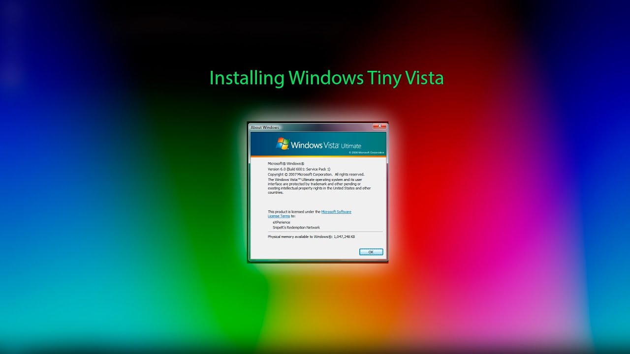 Installing Windows Tiny Vista - YouTube