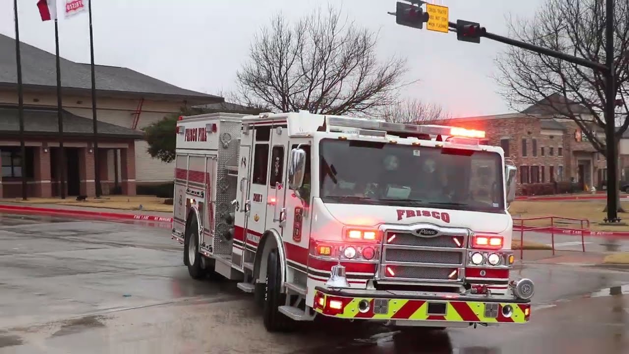 [Frisco Fire Department] (Q Siren) Engine 3 and Truck 3 responding to a ...