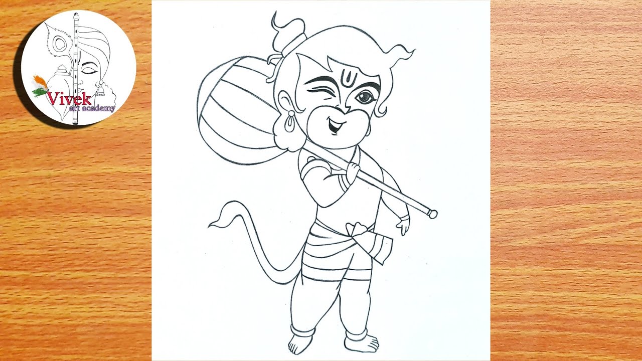 Cute Bal Hanuman Drawing (Easy Step by Step) | Pencil Drawing for ...