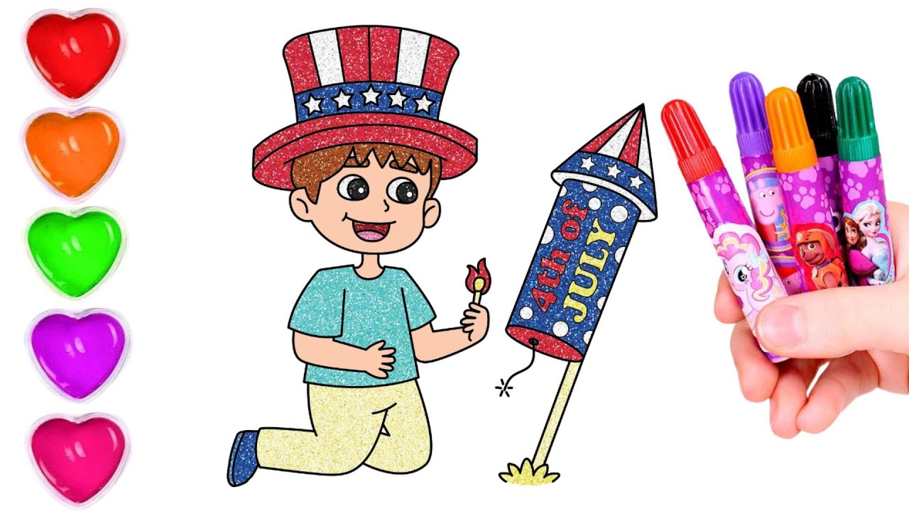 🎆 Learn How To Draw a Boy Lighting a Firework 4th of July | Easy ...