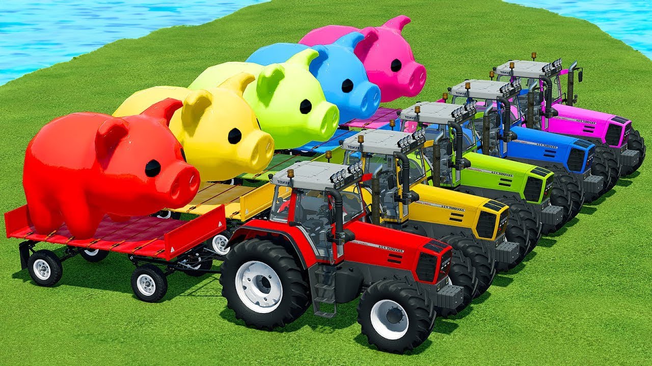 LOAD AND TRANSPORT PIGS, GIANT POO AND TRUCKS WITH FENDT TRACTORS ...
